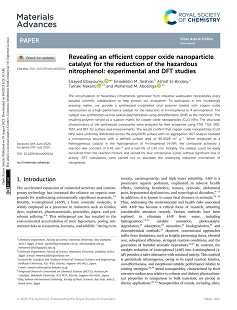 Pdf Revealing An Efficient Copper Oxide Nanoparticle Catalyst For The Reduction Of The