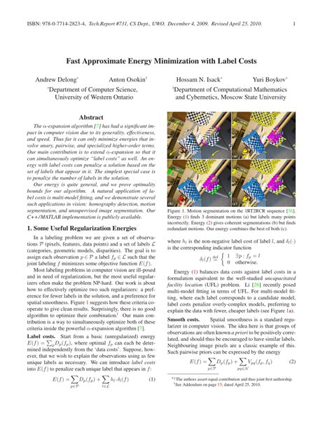 Pdf Fast Approximate Energy Minimization With Label Costs