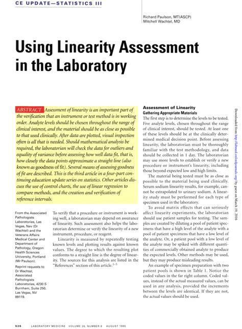 Pdf Using Linearity Assessment In The Laboratory