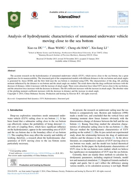 Pdf Analysis Of Hydrodynamic Characteristics Of Unmanned Underwater