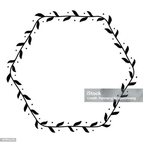 잎 육각형 꽃 프레임 잎 화 환 벡터 테두리 꽃 사진 프레임 낭만적 인 장식 0명에 대한 스톡 벡터 아트 및 기타 이미지 0명 검은색 꽃무늬 Istock