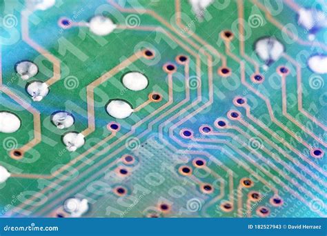 Futuristic Electronic Circuit Board With Binary Code Network And Big