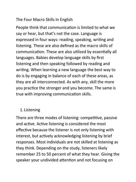 the four macro skills in english pdf language acquisition