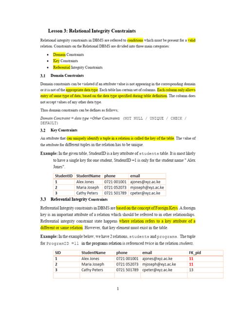 lesson03 relational integrity constraints pdf relational database relational model