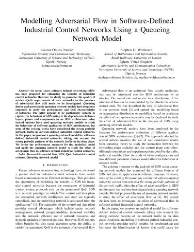 Modelling Adversarial Flow In Software Defined Industrial Control Networks Using A Queueing
