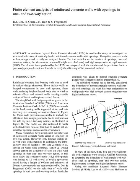Pdf Finite Element Analysis Of Reinforced Concrete Walls With Openings In One And Two Way Action