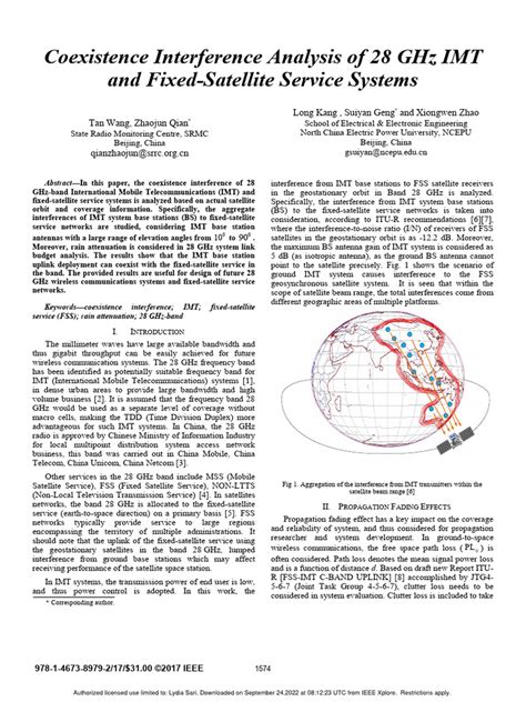 Coexistence Interference Analysis Of 28 Ghz Imt And Fixed Satellite Service Systems Pdf