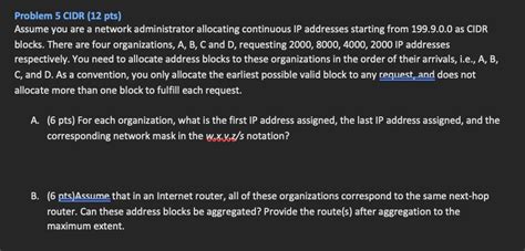 Solved Problem 5 CIDR 12 Pts Assume You Are A Network Chegg Com