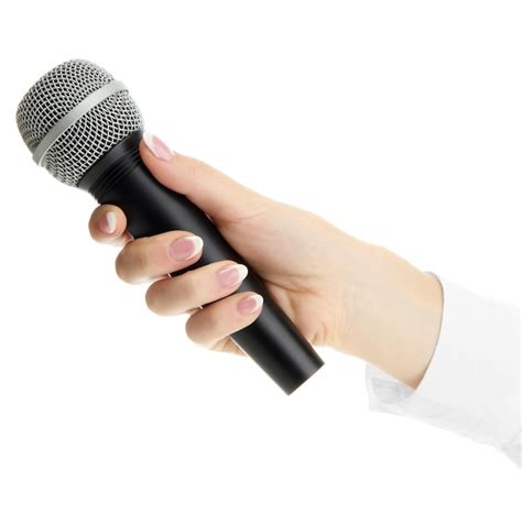 Premium Photo Female Hand With Microphone Isolated On White
