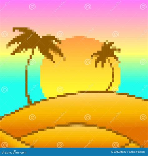 Pixel Desert Landscape With Palm Trees And Sand Dunes Landscape With Palm Trees In The Desert