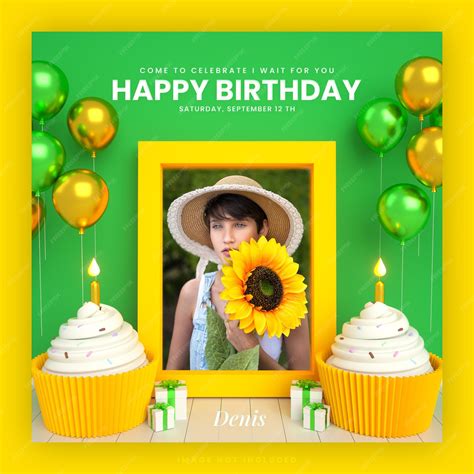 어린이용 인스타그램 소셜 미디어 게시물 템플릿을 위한 생일 케이크 초대 카드 프리미엄 Psd 파일