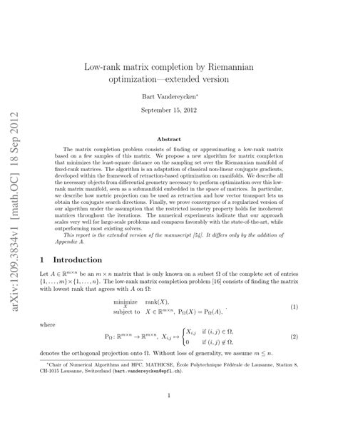 Pdf Low Rank Matrix Completion By Riemannian Optimization