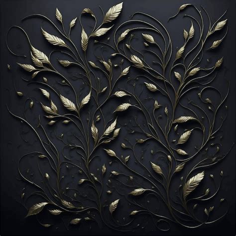 Черный фон с золотыми листьями Премиум векторы