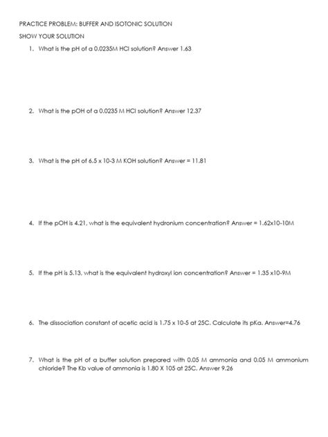 Practice Problem Buffer And Isotonic Pdf
