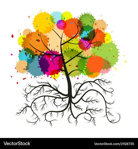 Abstract Tree With Roots And Colorful Splashes Vector Image