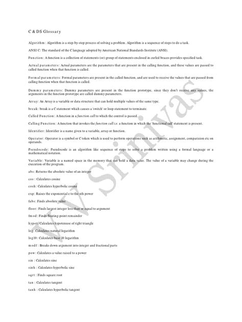 C And Ds Glossary Called Function When That Function Is Called Pdf Trigonometric Functions