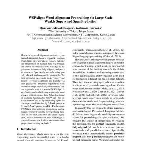 Wspalign Word Alignment Pre Training Via Large Scale Weakly Supervised Span Prediction Acl