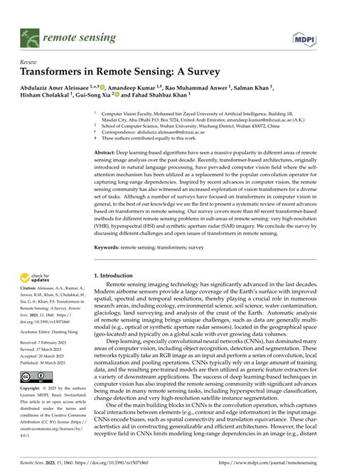 Pdf Transformers In Remote Sensing A Survey