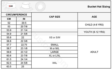 Bucket Hat Size Chart