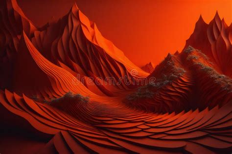 Abstract Wavy Surfaces In Red And Orange Color Generative Ai Stock