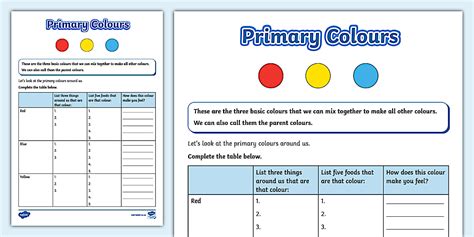 Primary Colours Activity Sheet Hecho Por Educadores