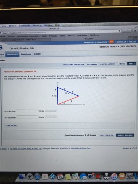 Solved The Displacement Vectors A And B When Added Chegg Com