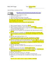 PHYSICS ONLINE LAB TORQUE Pdf Physics Torque Name Fepronia Gendy Period Open The