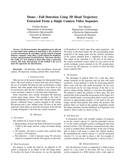 Pdf Demo Fall Detection Using 3d Head Trajectory Extracted From A Single Camera Video Sequence