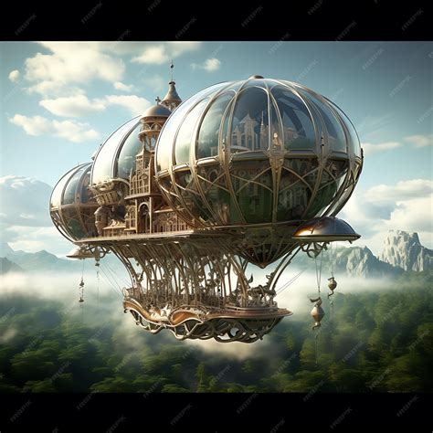 Un Enorme Dirigible Steampunk 3d Tecnología Retro Ilustración