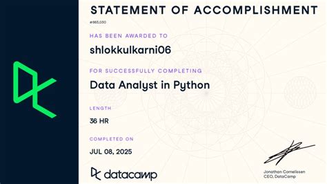 Completed Data Analyst With Python Career Track From Datacamp Pratham