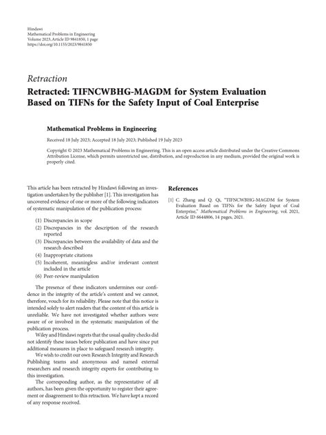 Pdf Retracted Tifncwbhg Magdm For System Evaluation Based On Tifns For The Safety Input Of