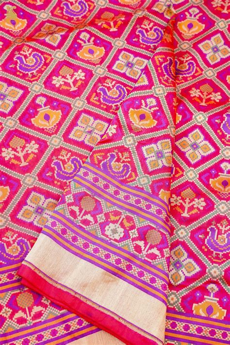 Orange Handwoven Pure Katan Silk Banarasi Patola Saree Hand Weaving
