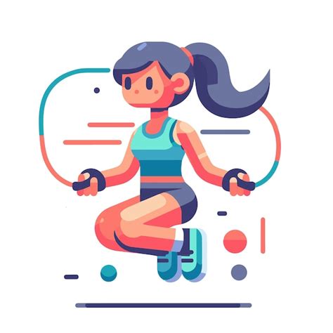 Minimal Vector Ui Illustration Cute Athletic Girl Skipping Rope