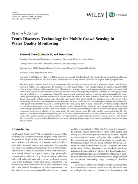 Pdf Truth Discovery Technology For Mobile Crowd Sensing In Water Quality Monitoring