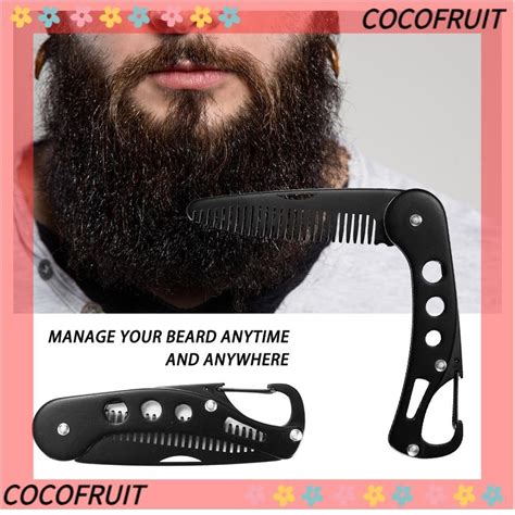 Cocofruit Men Beard Styling Combs Multifunctional Folding Folding Comb Tools Portable Black