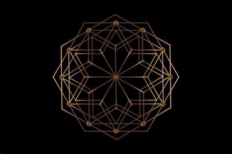 신성한 고대 기하학의 금 만다라 벡터 기호 및 요소 연금술 종교 철학 프리미엄 벡터