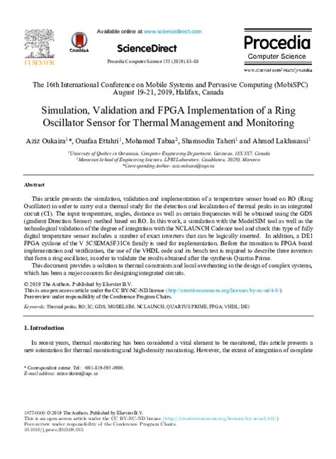 Pdf Simulation Validation And Fpga Implementation Of A Ring Oscillator Sensor For Thermal