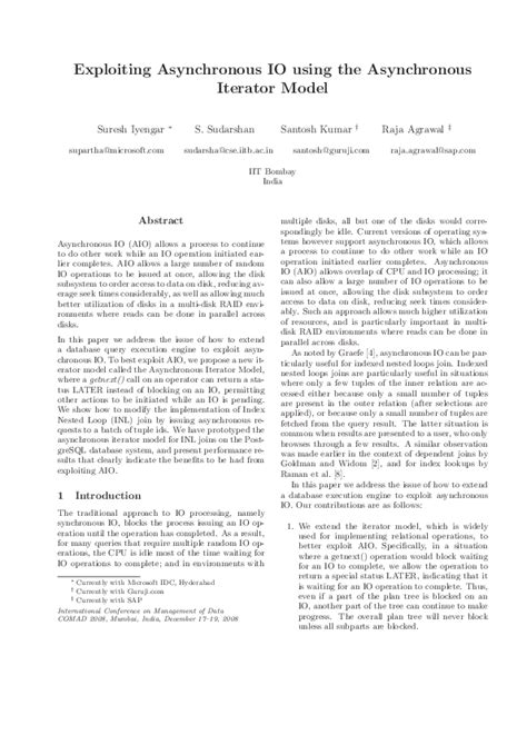 Pdf Exploiting Asynchronous Io Using The Asynchronous Iterator Model