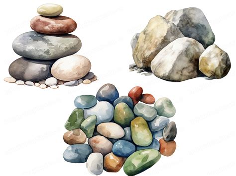 Watercolor Rocks Clipart Rock Clip Art Stone Clipart Stones