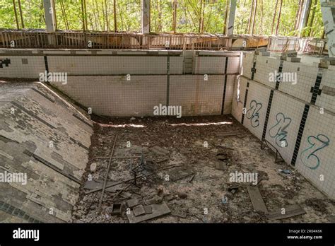 View Of Interior Of Pool In Abandoned City Of Pripyat In Ukraine On May