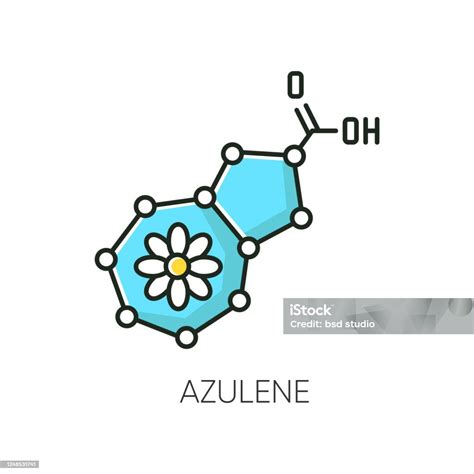 아줄렌 Rgb 컬러 아이콘 과학 화합물 화학 스킨케어 포뮬러 블루 안료 분자 구조 원자 사슬 한국 뷰티 화장품 성분 격리된 벡터 그림 개념에 대한 스톡 벡터 아트 및 기타
