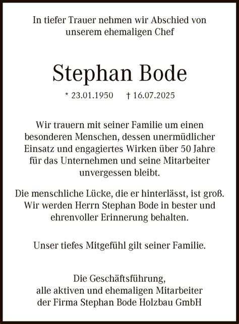 Traueranzeigen Von Stephan Bode Trauerhnade