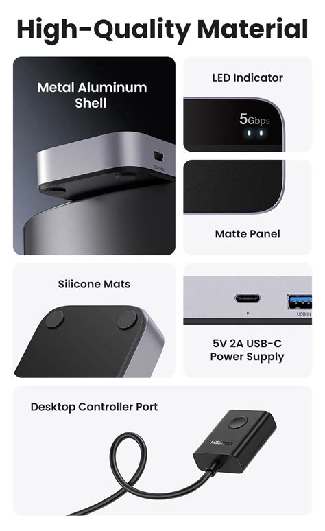UGREEN USB KVM Switch GBPS Type C Switcher Sharing Keyboard And Mouse Printer Scanner USB