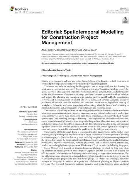 Pdf Editorial Spatiotemporal Modelling For Construction Project