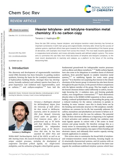 Pdf Heavier Tetrylene And Tetrylyne Transition Metal Chemistry Its