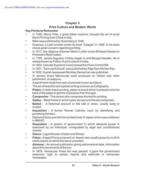 Solution Cbse Class 10 Sst Notes Question Bank Print Culture And