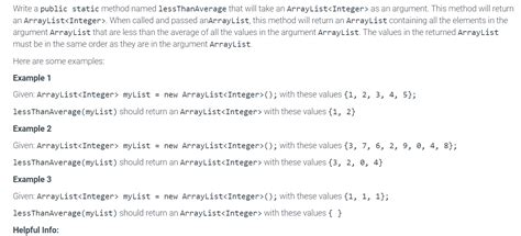 Solved Write A Public Static Method Named Lessthanaverage