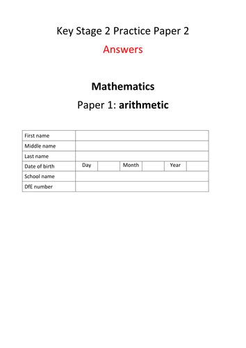 New Key Stage 2 Year 6 Mathematics Arithmetic Practice Paper Version