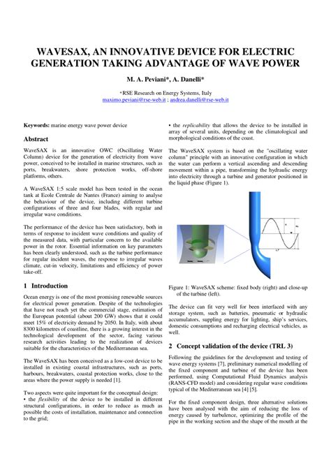 Pdf Wavesax An Innovative Device For Electric Generation Taking Advantage Of Wave Power