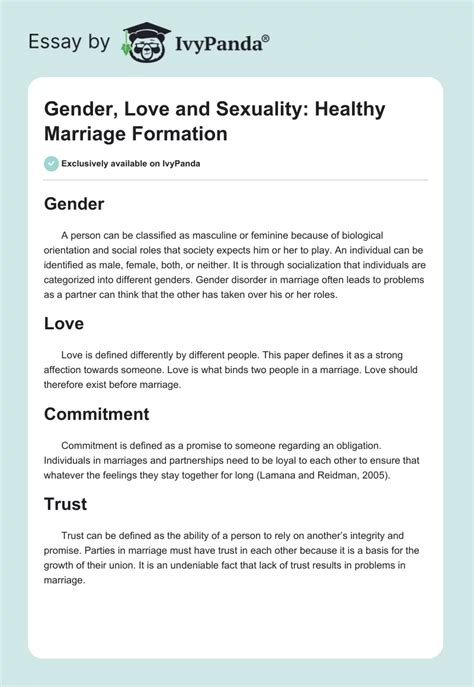 Gender Love And Sexuality Healthy Marriage Formation 703 Words